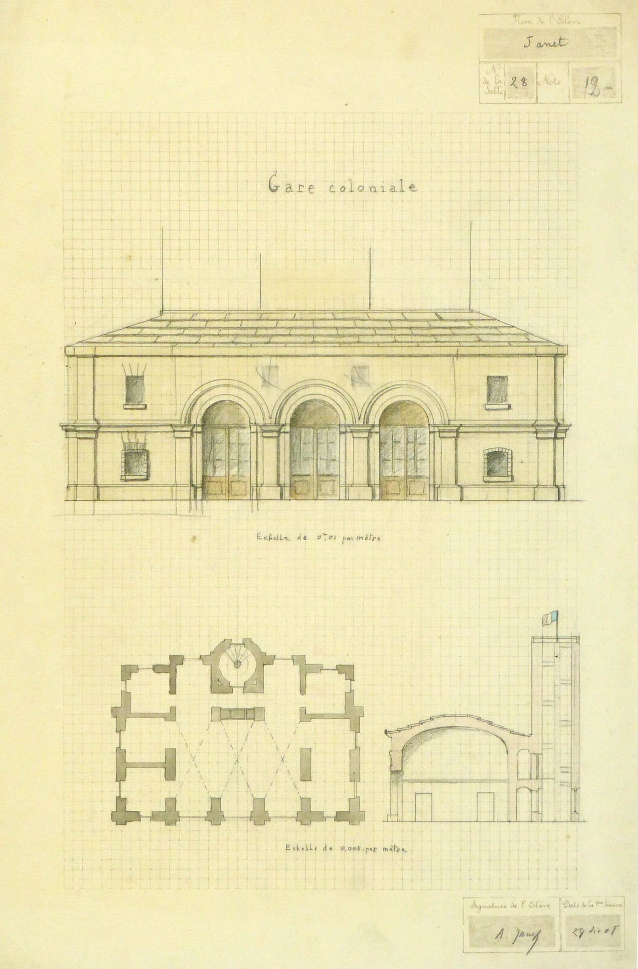 Unknown - Antique French Architectural Drawing - French Train Station ...