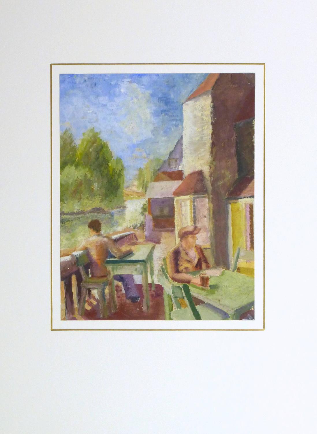 Clive Carpenter - Vintage Watercolor Painting - On the Terrace For Sale ...