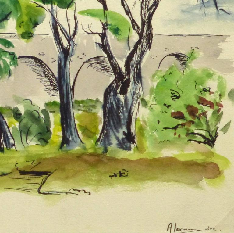 Unknown - Vintage Ink and Watercolor - In a Row at 1stDibs