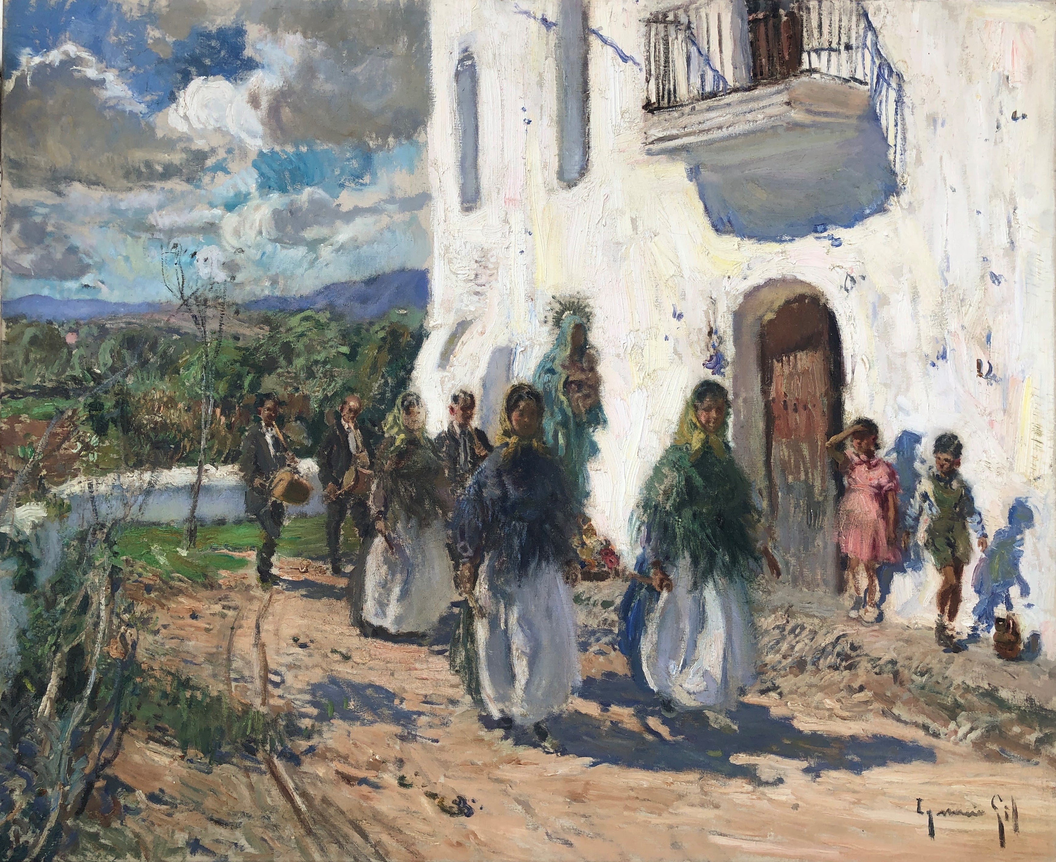 Ignacio Gil Sala - Peru landscape with characters original oil on ...