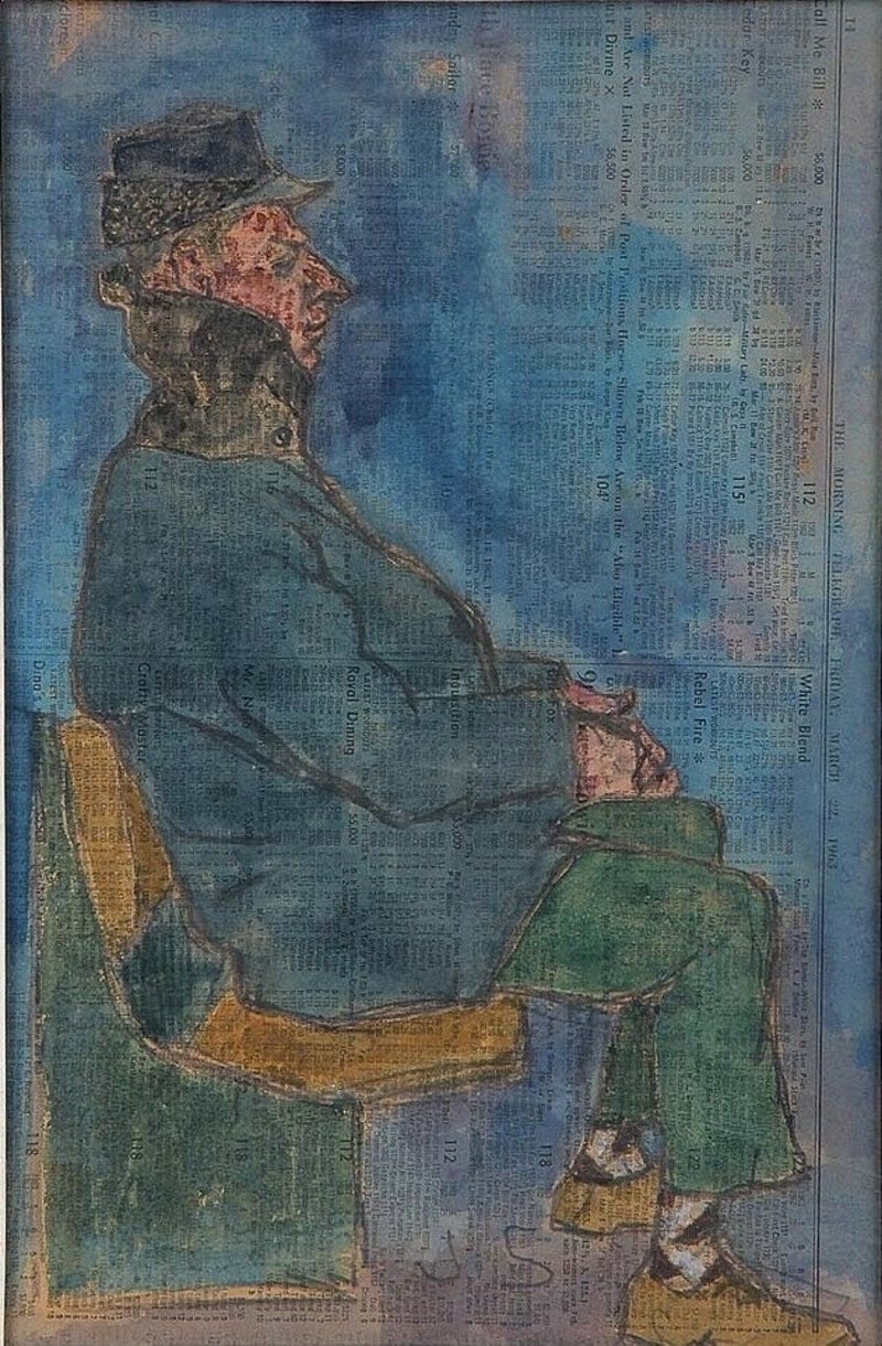 Joseph Solman - Man with Mustache on Subway, Gouache Painting by Joseph ...