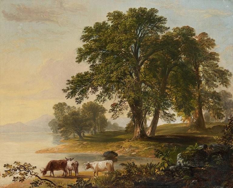 Asher Brown Durand - Pastoral Scene at Lake’s Edge, Painting For Sale ...