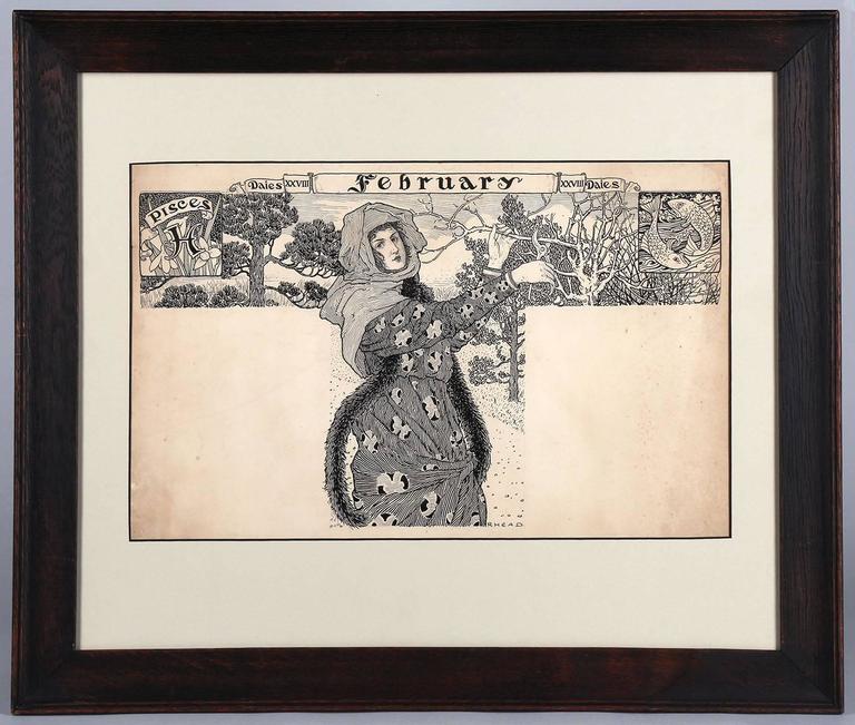 Louis Rhead - Art Nouveau Maiden in February For Sale at 1stdibs