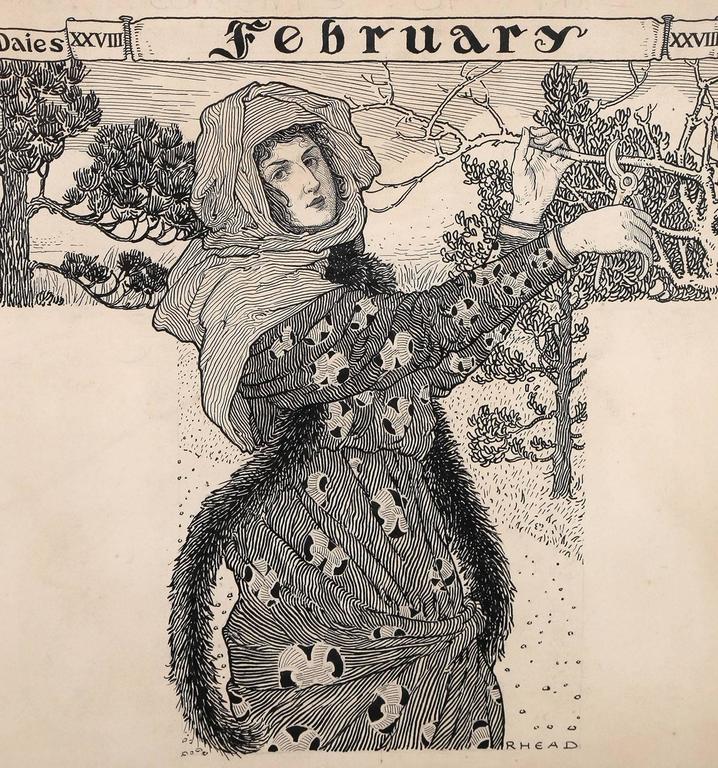 Louis Rhead - Art Nouveau Maiden in February at 1stDibs