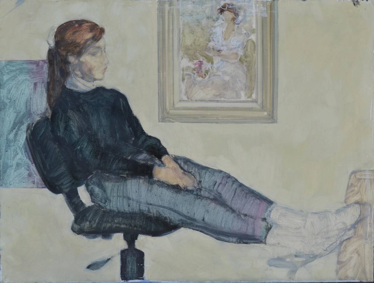 Unknown - Modernist Woman with Cat (Manner of R.B. Kitaj) at 1stDibs