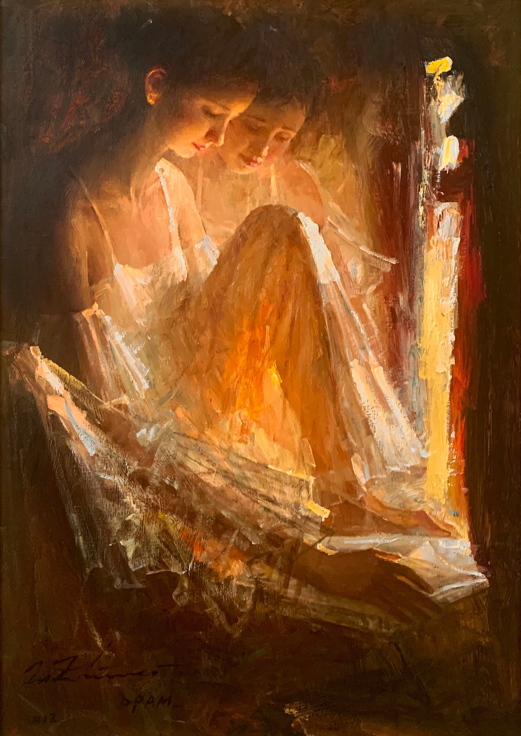 Zhiwei Tu - "Behind Stage", Zhiwei Tu, Impressionist, Figurative, 48x36 ...
