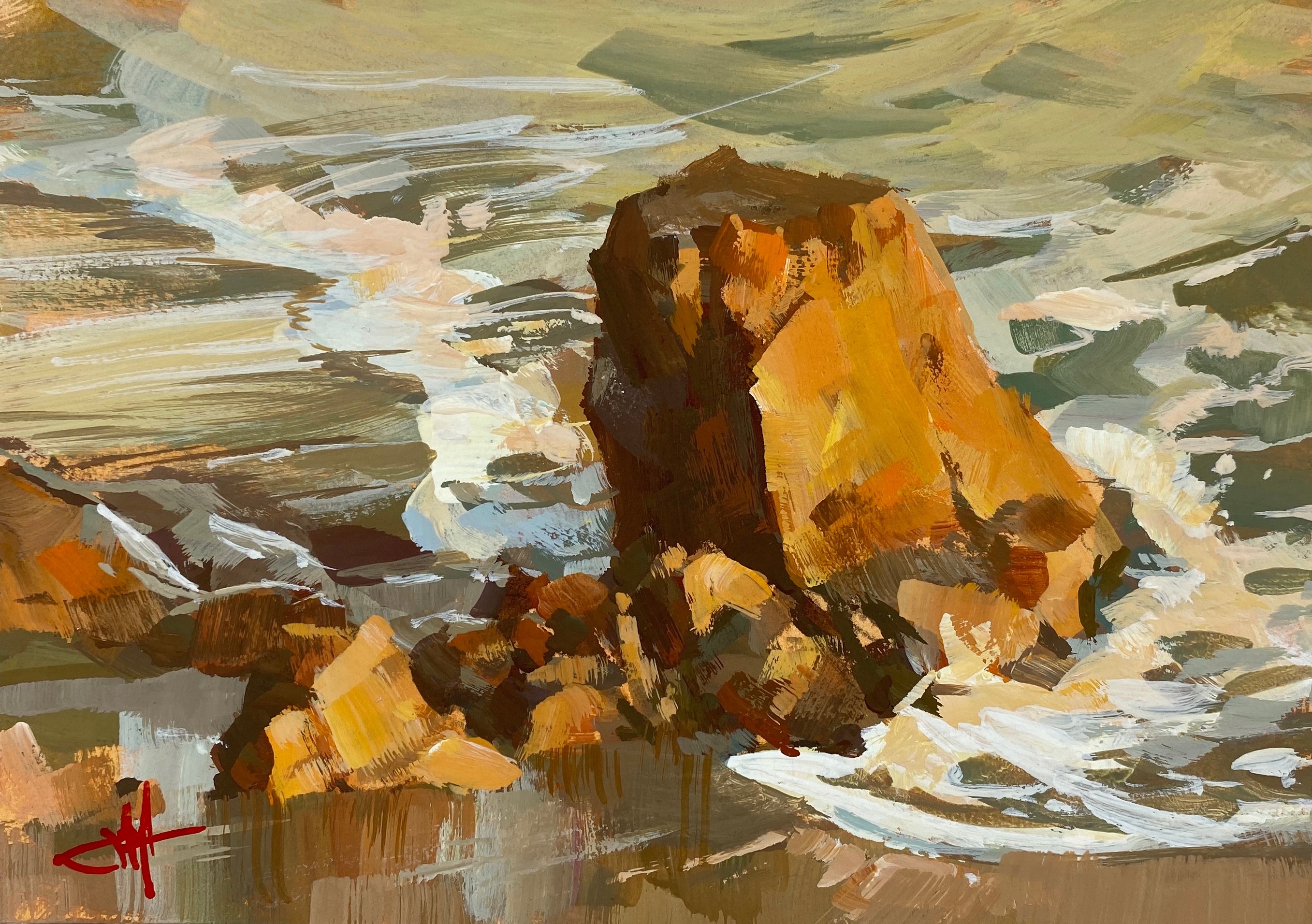 Judd Mercer - "Cold Stream" Gouache Painting For Sale at 1stDibs