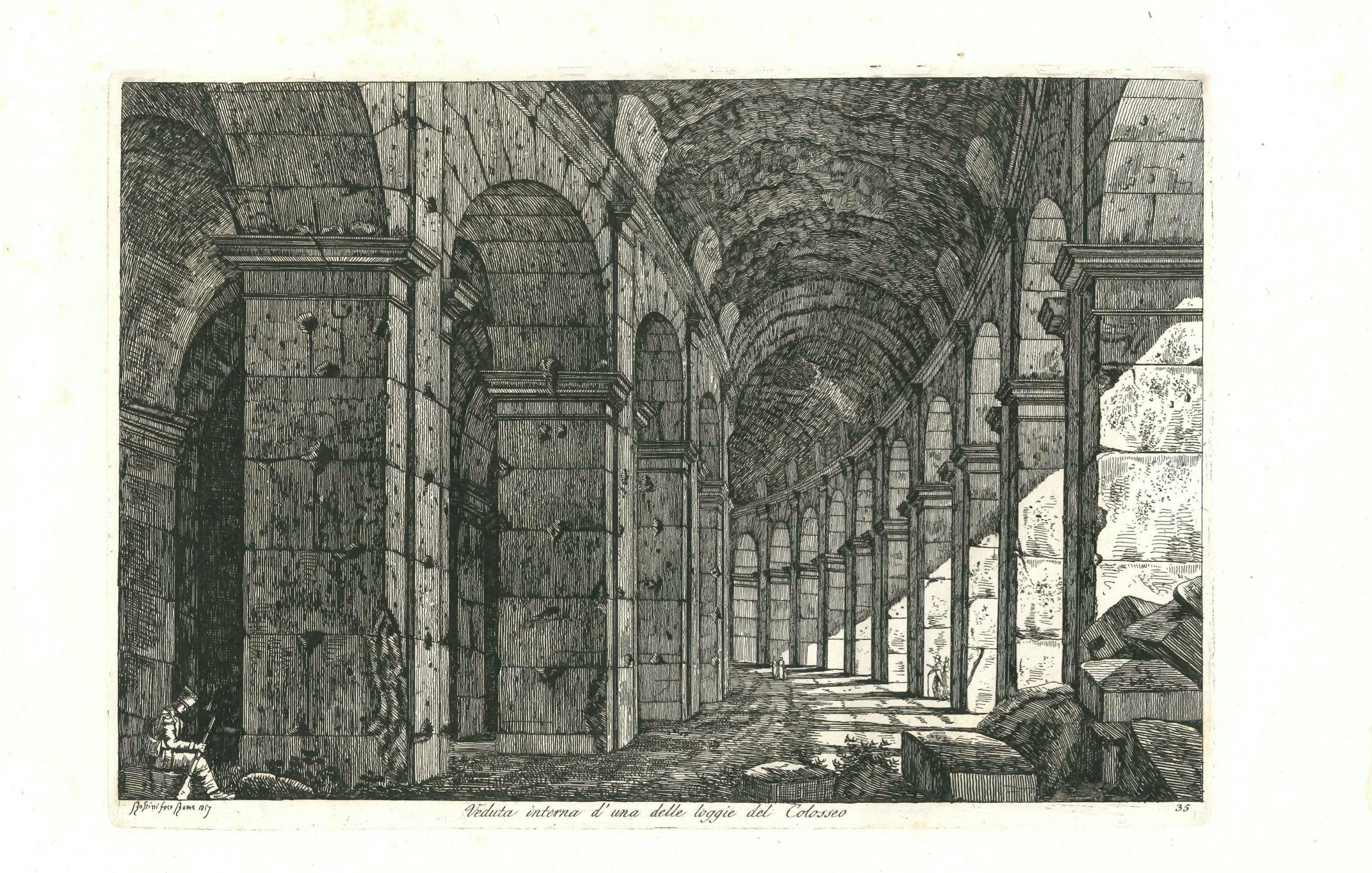 Luigi Rossini - View of the Temple of Vesta in Rome Engraving Signed ...