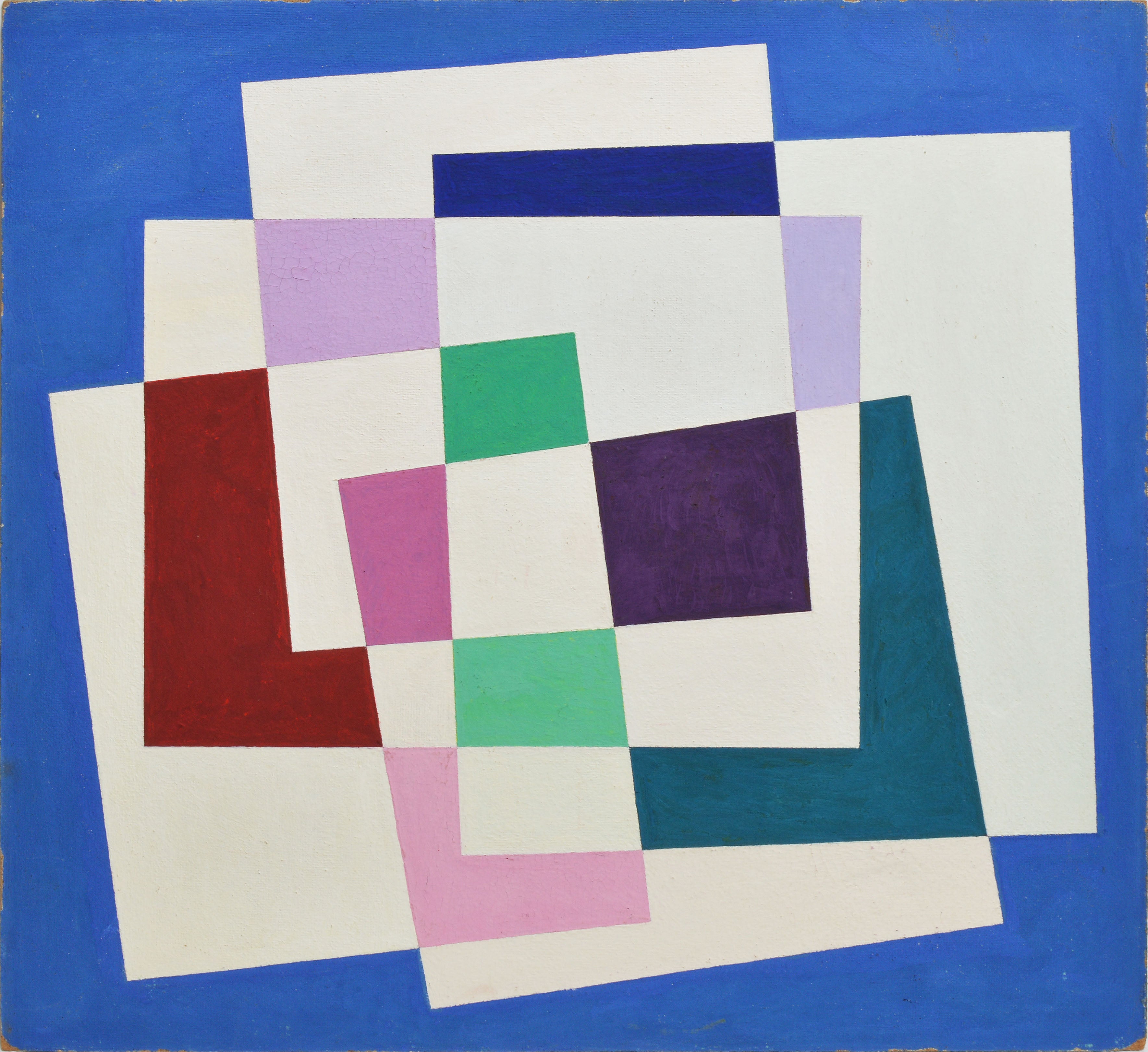 Unknown - Geometric Abstract Mid Century Vintage Oil Painting For Sale ...