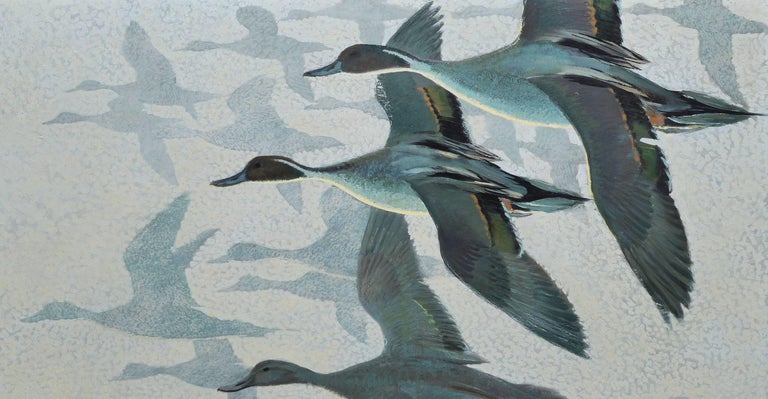 Keith Shackleton - Pintail Ducks in Flight, Modernist Painting by Keith ...