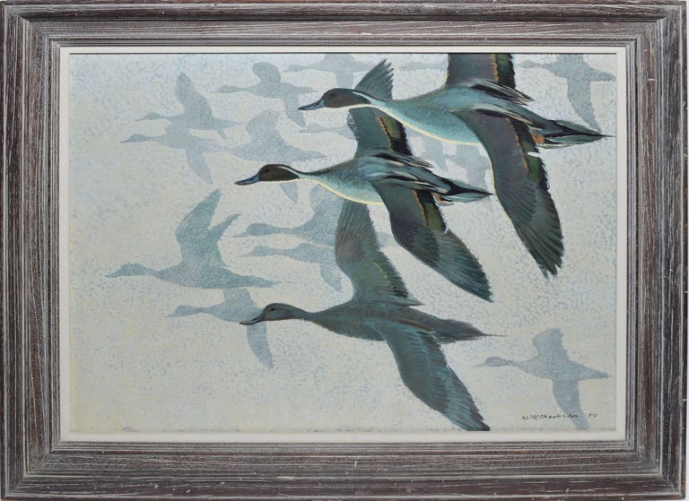 Keith Shackleton - Pintail Ducks in Flight, Modernist Painting by Keith ...