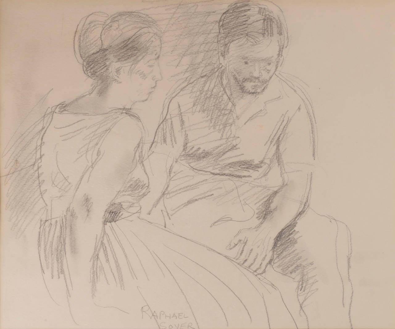 Raphael Soyer - Self Portrait (With Model) For Sale at 1stDibs