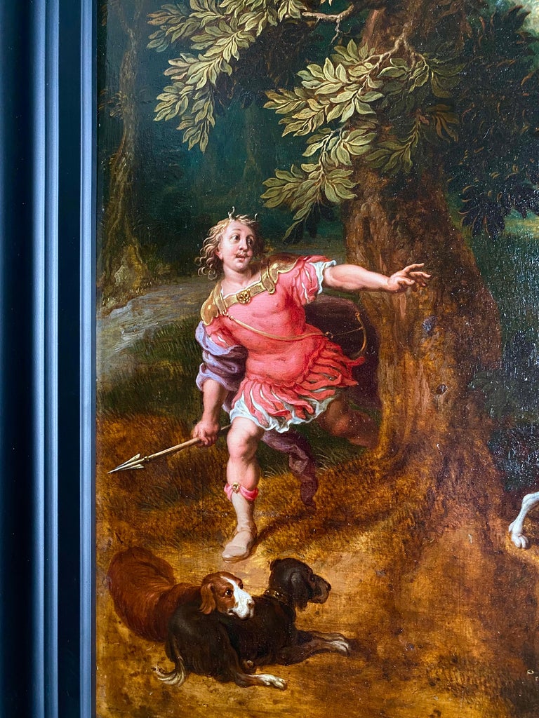 16th cen Flemish Old Master painting - Actaeon with the dogs of Diana ...