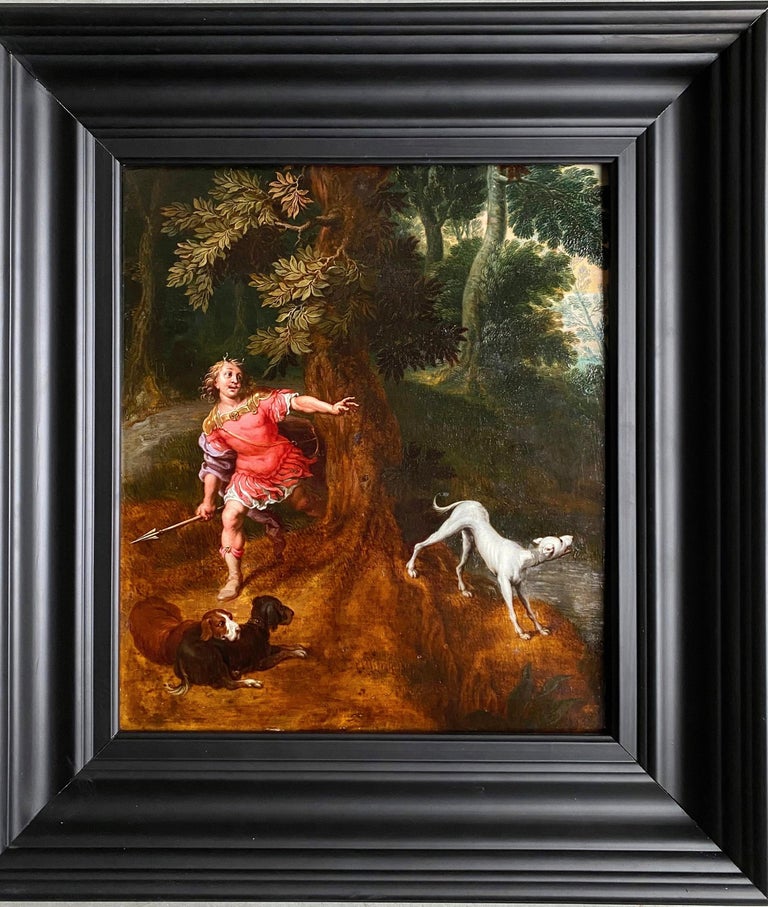 16th cen Flemish Old Master painting - Actaeon with the dogs of Diana ...
