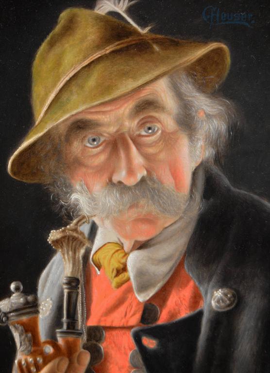 Carl Heuser - 19th Century pair of oil painting portraits of Bavarian ...