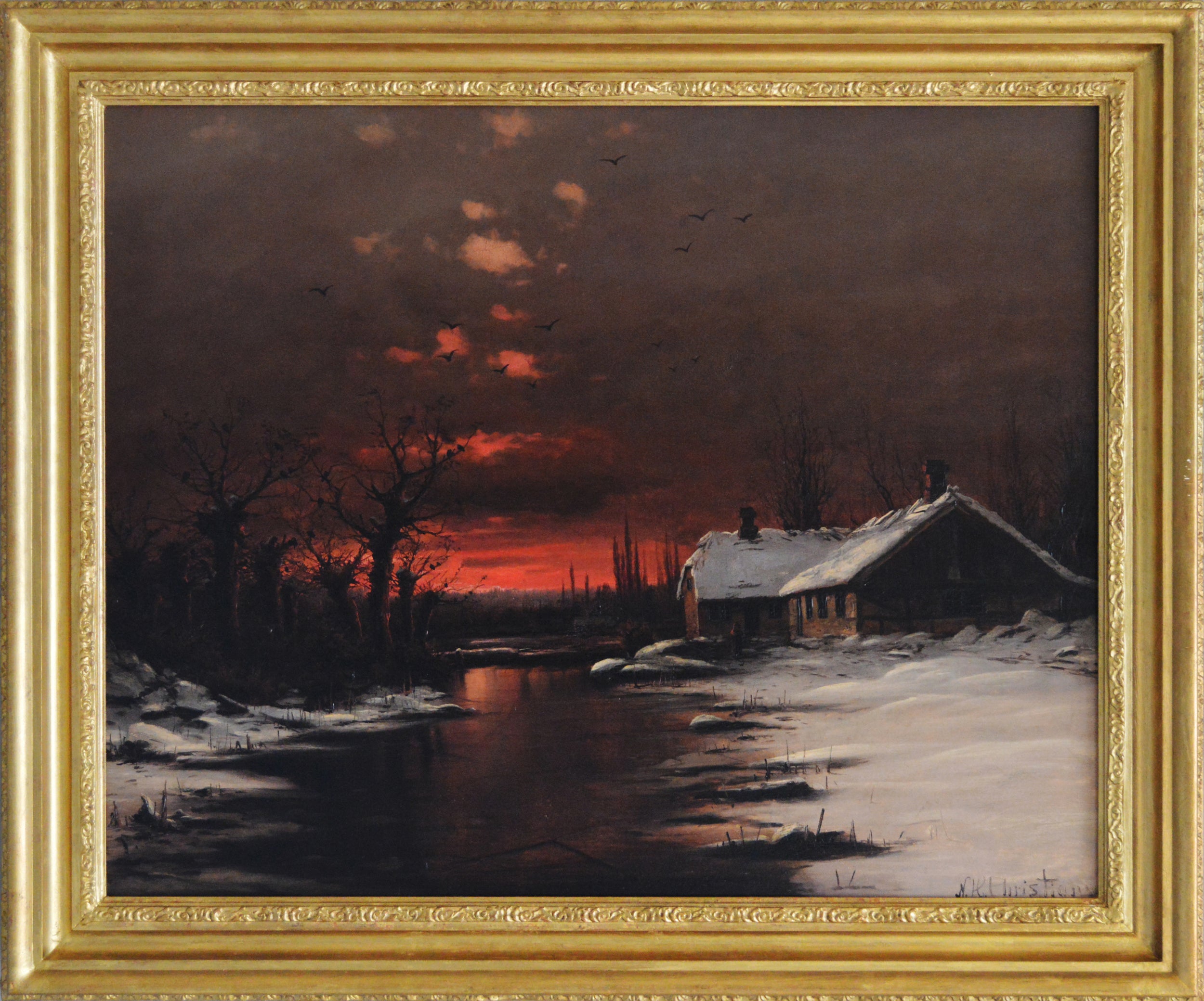 Nils Hans Christiansen - 19th Century landscape oil painting of a lake ...