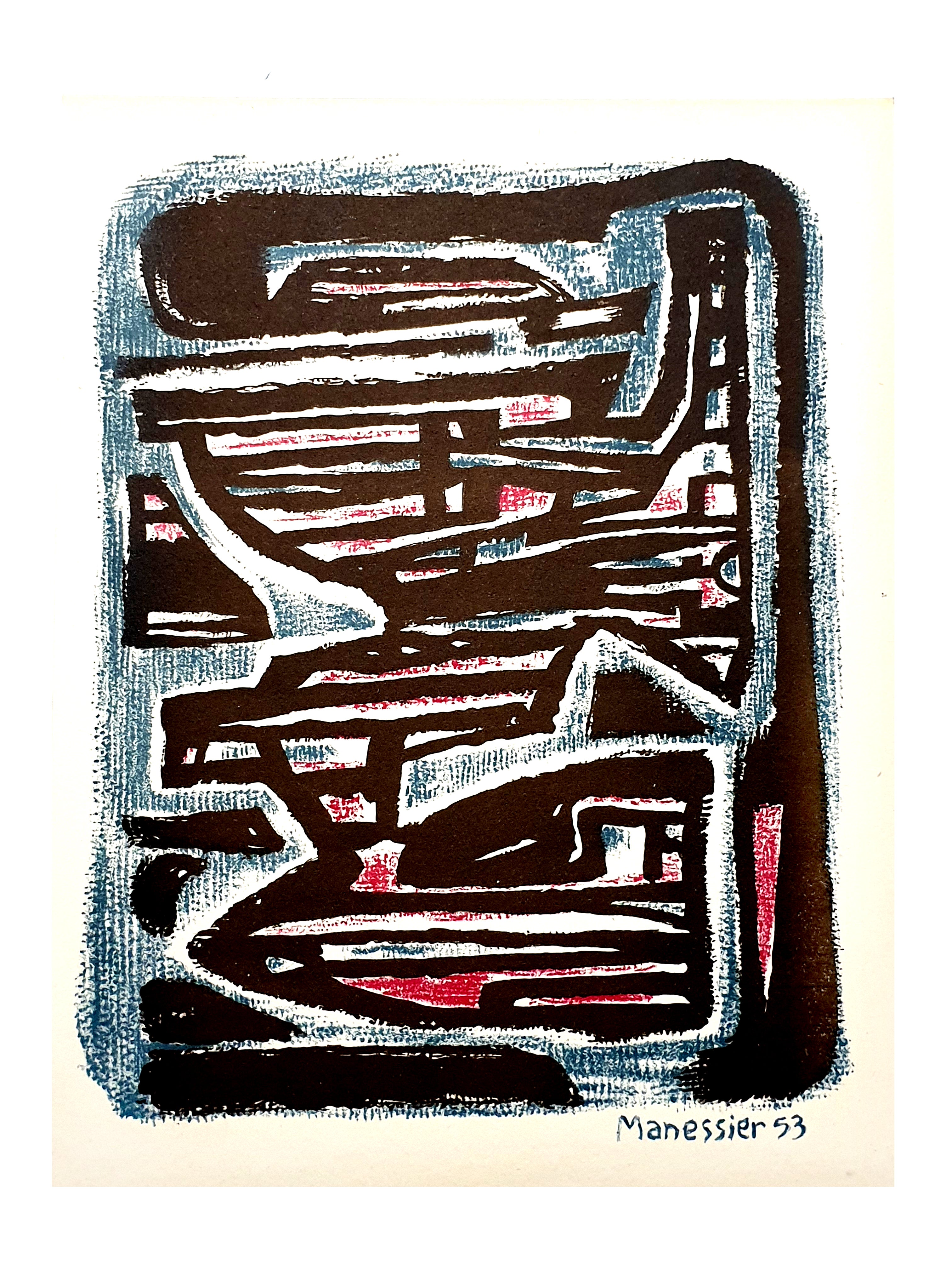 Alfred Manessier - Alfred Manessier - Abstract Blue Composition ...