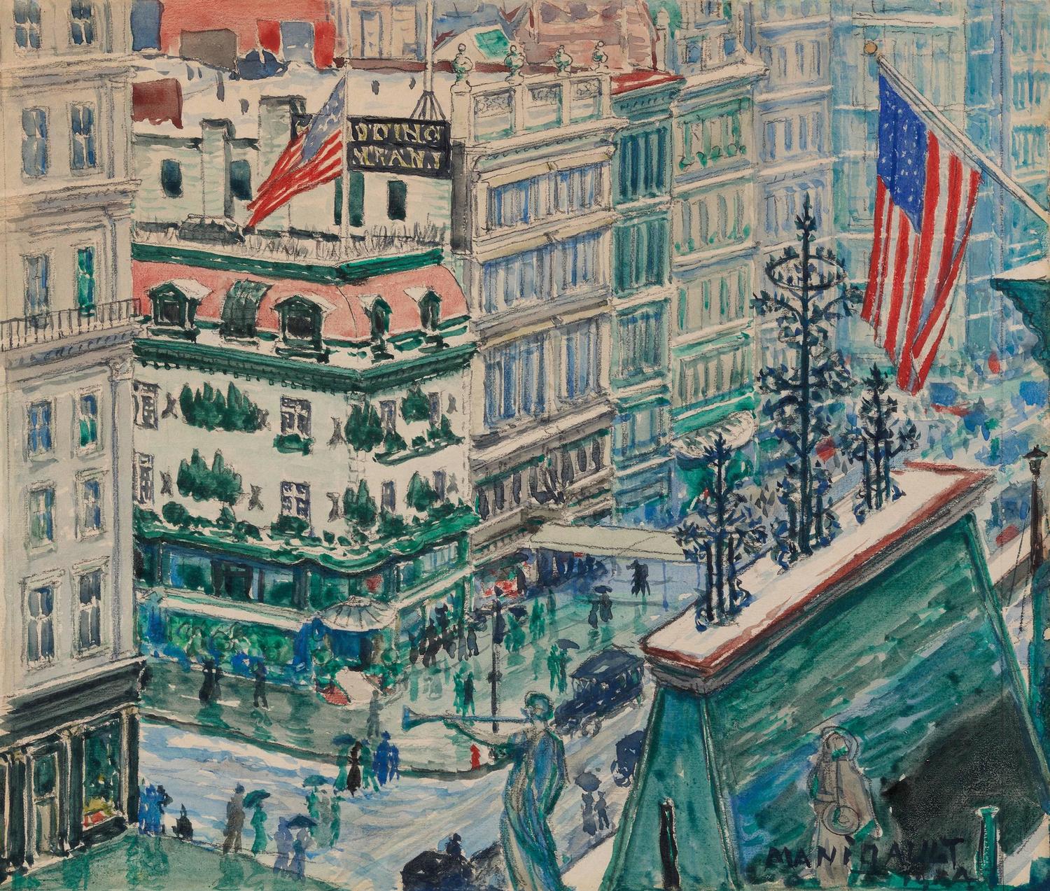 File:Fifth Avenue, Snow by Edward Middleton Manigault, 1914, watercolor ...