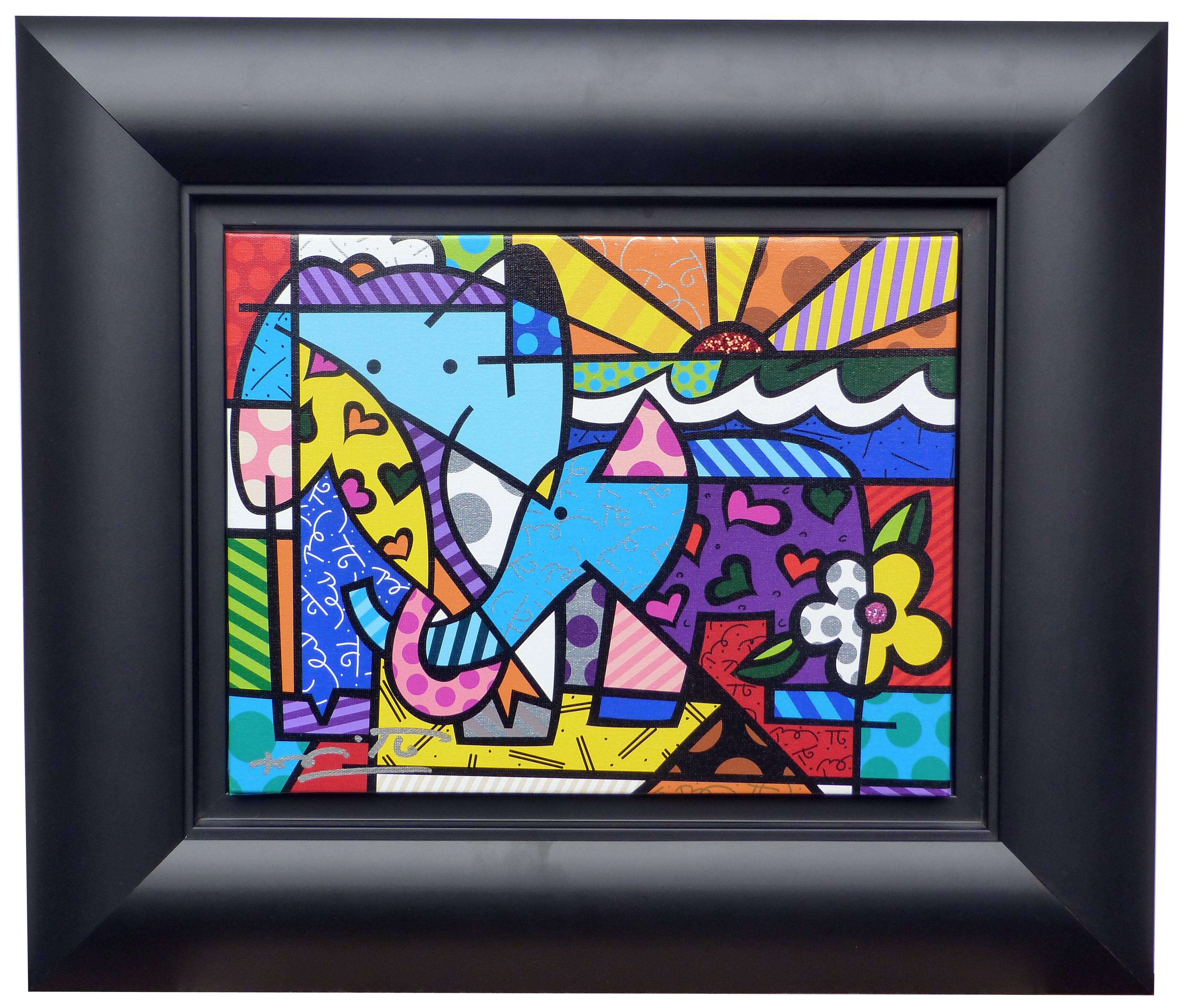Romero Britto - handsigned blue elephants For Sale at 1stDibs