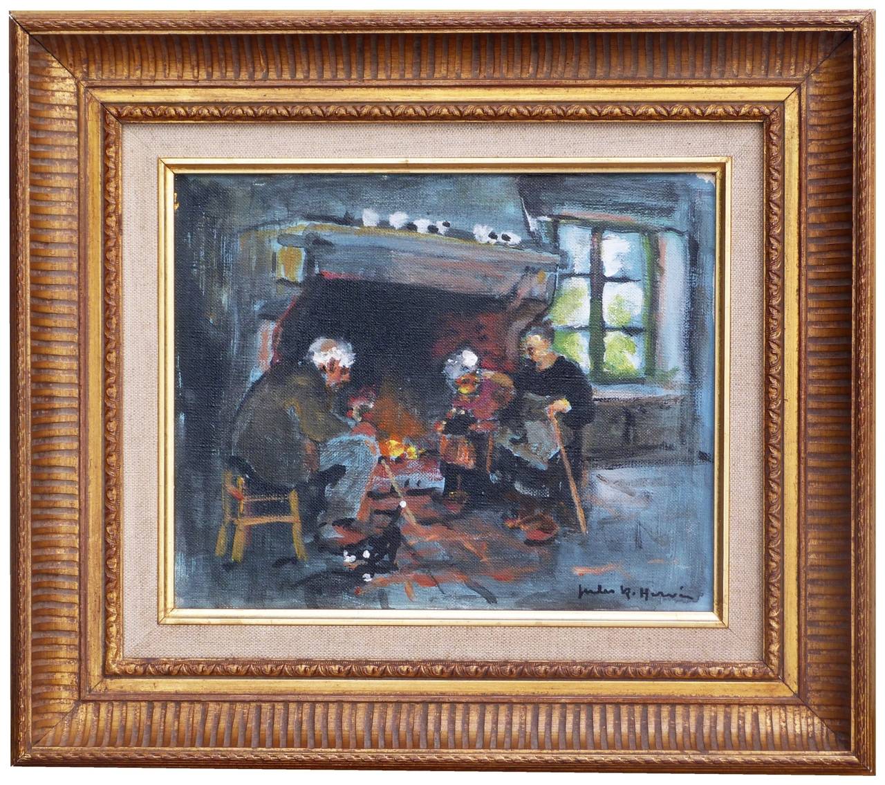 Jules René Hervé - Devant la Cheminée For Sale at 1stDibs