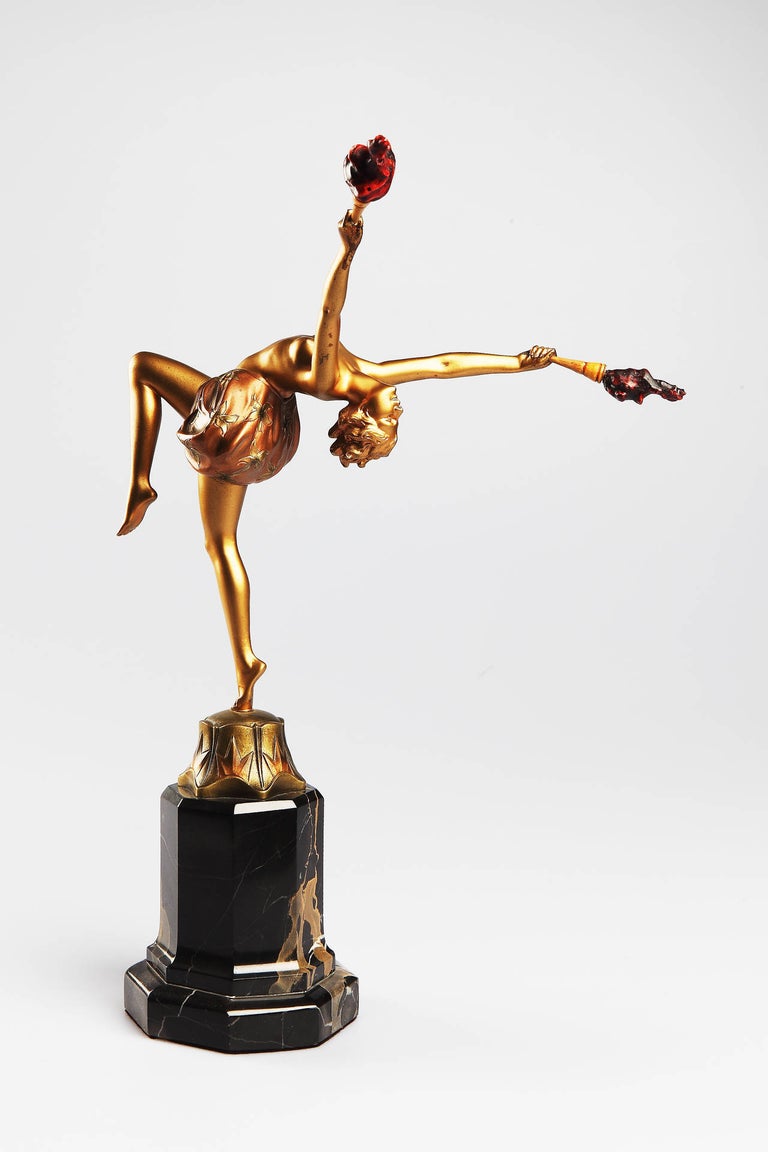 Ferdinand Preiss - Art Deco Sculpture "Girl with flaming torches", by ...