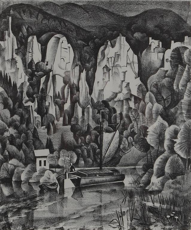 Karl Holtz - Karl Holtz Lithograph "Flusslandschaft" ( River Landscape ...
