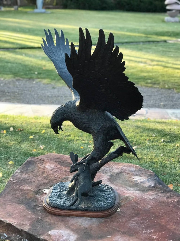 Juan Martinez - Hawk and Rabbit, wildlife scene bronze action sculpture ...