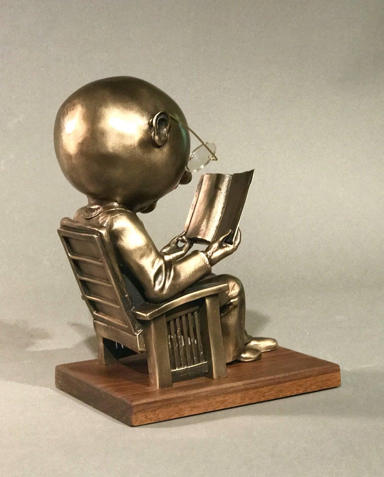 Rodger Jacobsen - The Reader (small), bronze sculpture, reading book ...