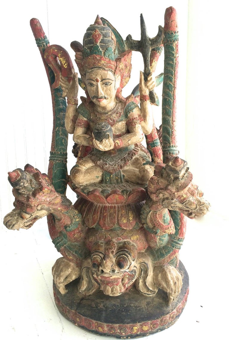 Unknown - Balinese Vishnu Riding Dragon Serpents Wood Sculpture For ...