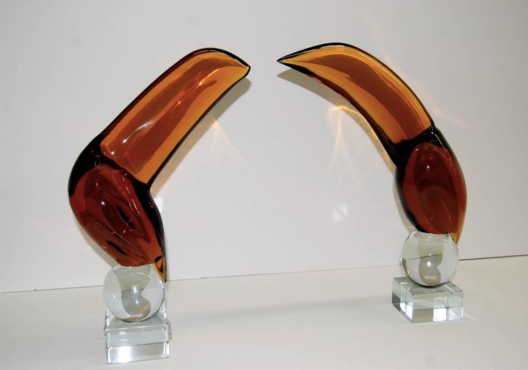 Walter Furlan - Pair of Murano Glass Toucans, Blown Glass Sculpture For ...