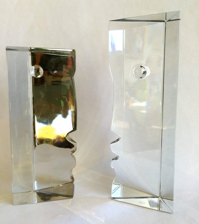 Robert Rigot - Pair of Baccarat Face Sculptures at 1stDibs