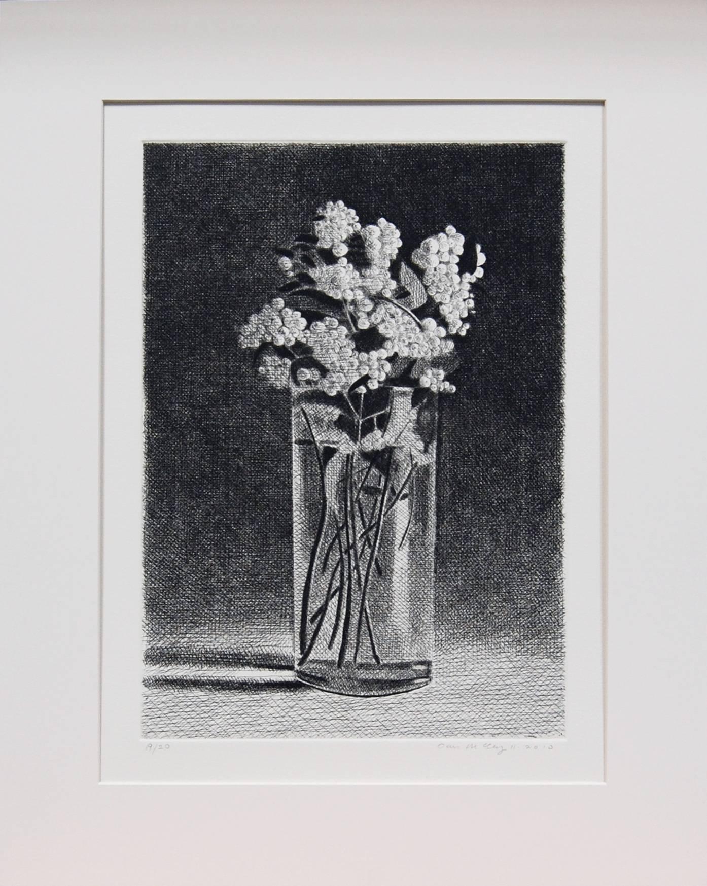 Dan McCleary - Vase II, floral etching For Sale at 1stDibs