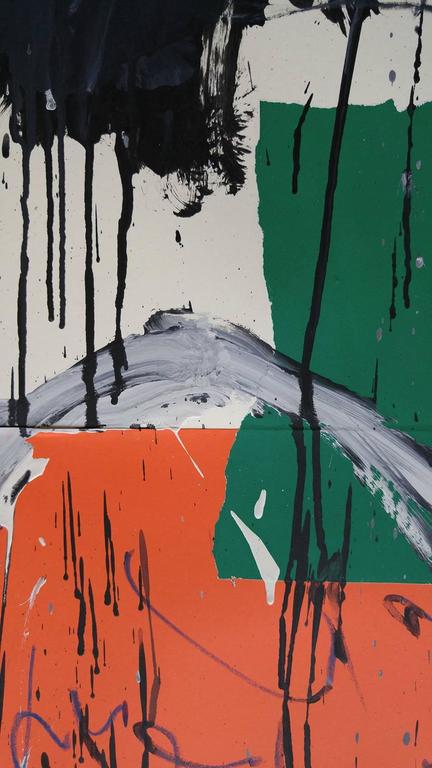 Christophe - Abstract composition with Orange and Blue, 54x38" framed ...