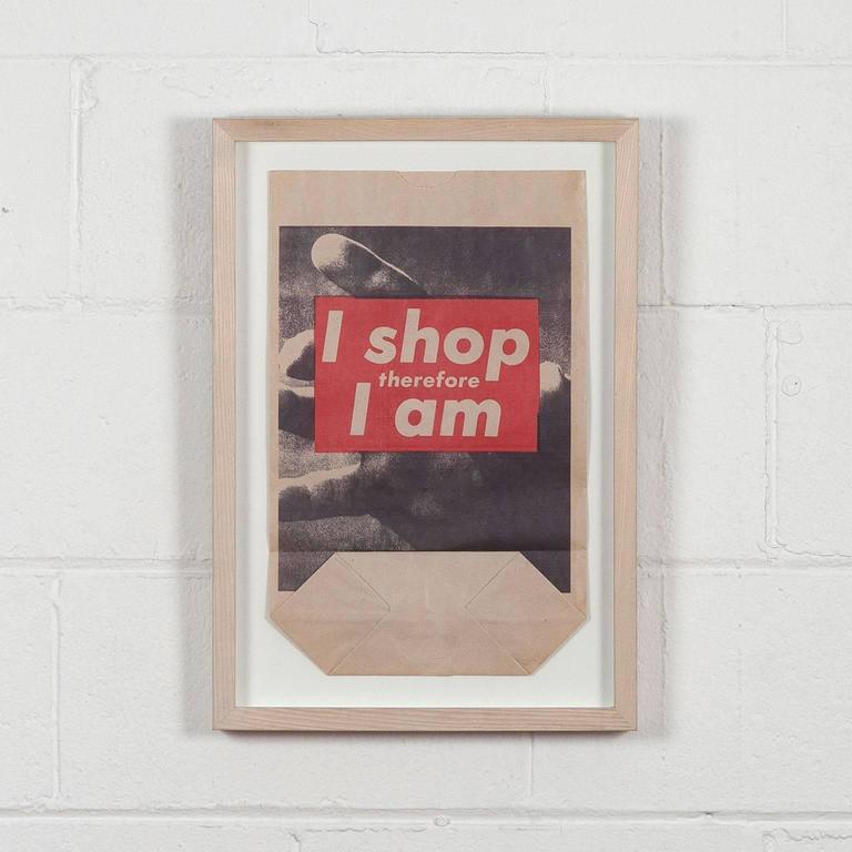 Barbara Kruger - "I Shop Therefore I Am" framed shopping bag multiple ...