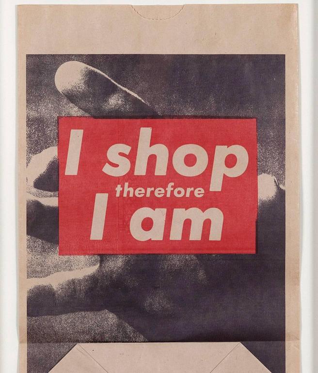 Barbara Kruger - "I Shop Therefore I Am" framed shopping bag multiple ...