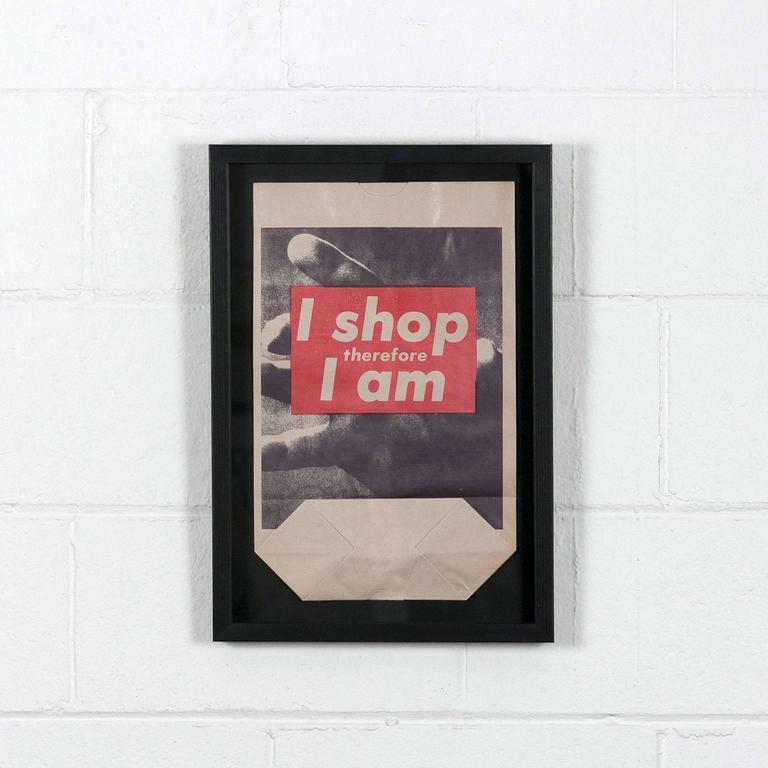 Barbara Kruger - "I Shop Therefore I Am" framed shopping bag multiple ...