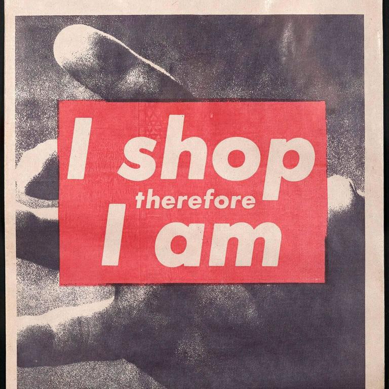 Barbara Kruger - "I Shop Therefore I Am" framed shopping bag multiple ...