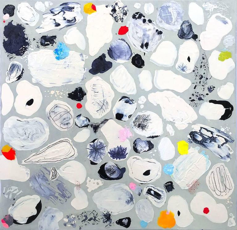 Amy Goodwin - abstract painting, color paint pasted on grey background ...