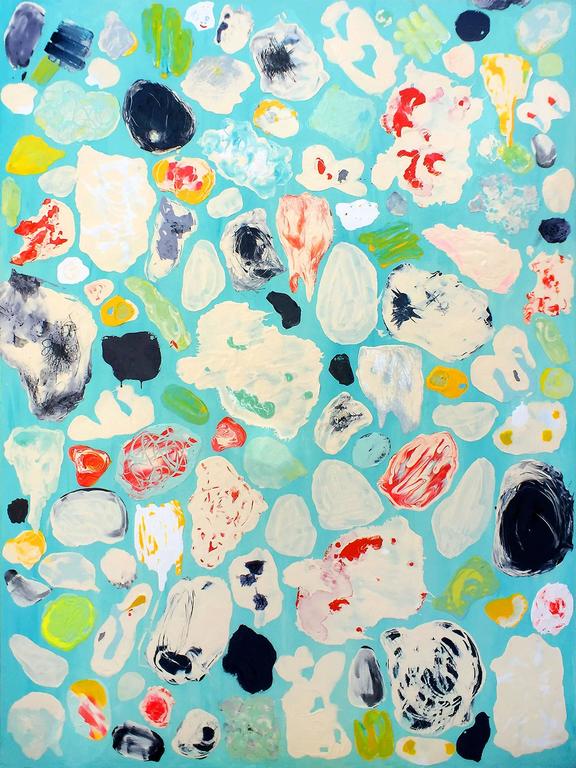 Amy Goodwin - Abstract painting, colorful on bleu background ...