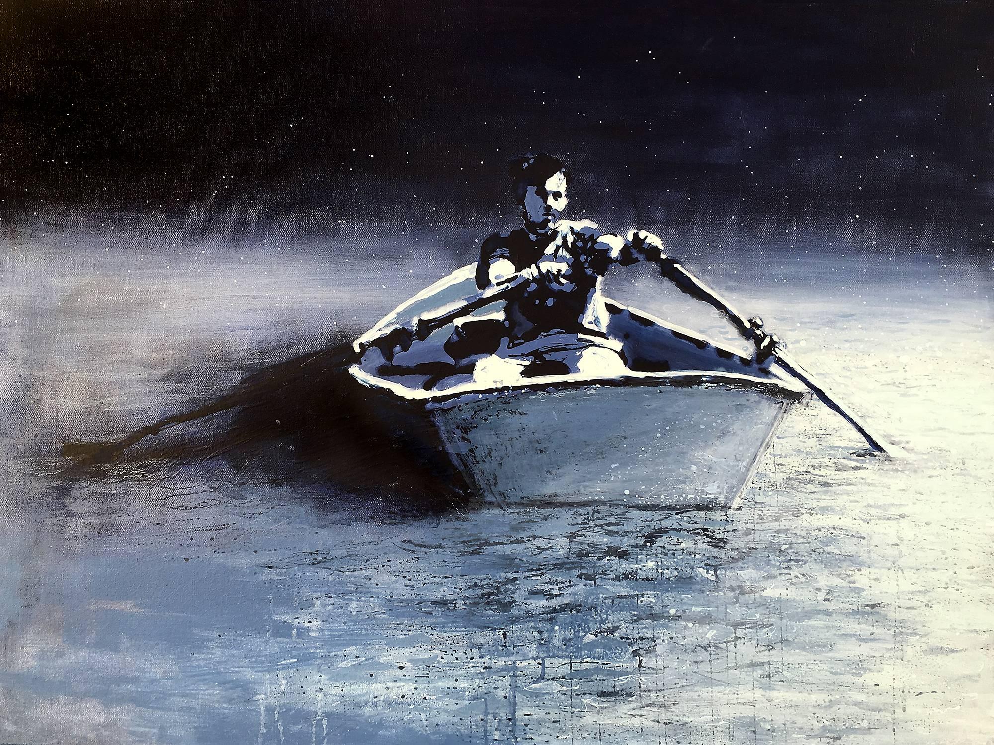 Amy Goodwin - Man rowing in a boat, Night Calmed Constellated For Sale ...