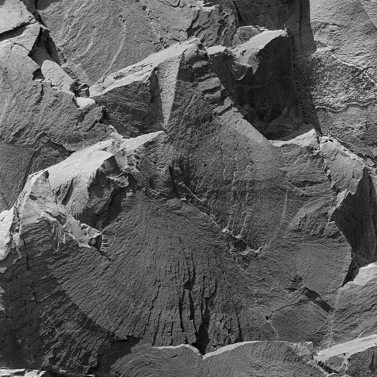 Andrew Buck - Rockface 13: Large Square Black and White Photograph of Graphic Jagged Rock Cliff ...