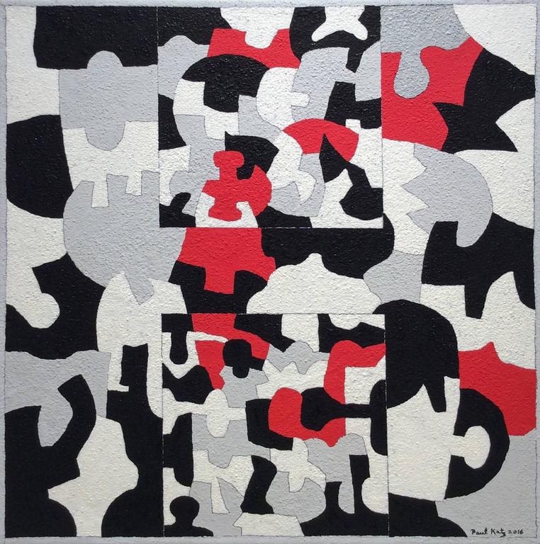 Paul Katz - Interlock #45 (Graphic, Abstract Red, Grey, White and Black ...