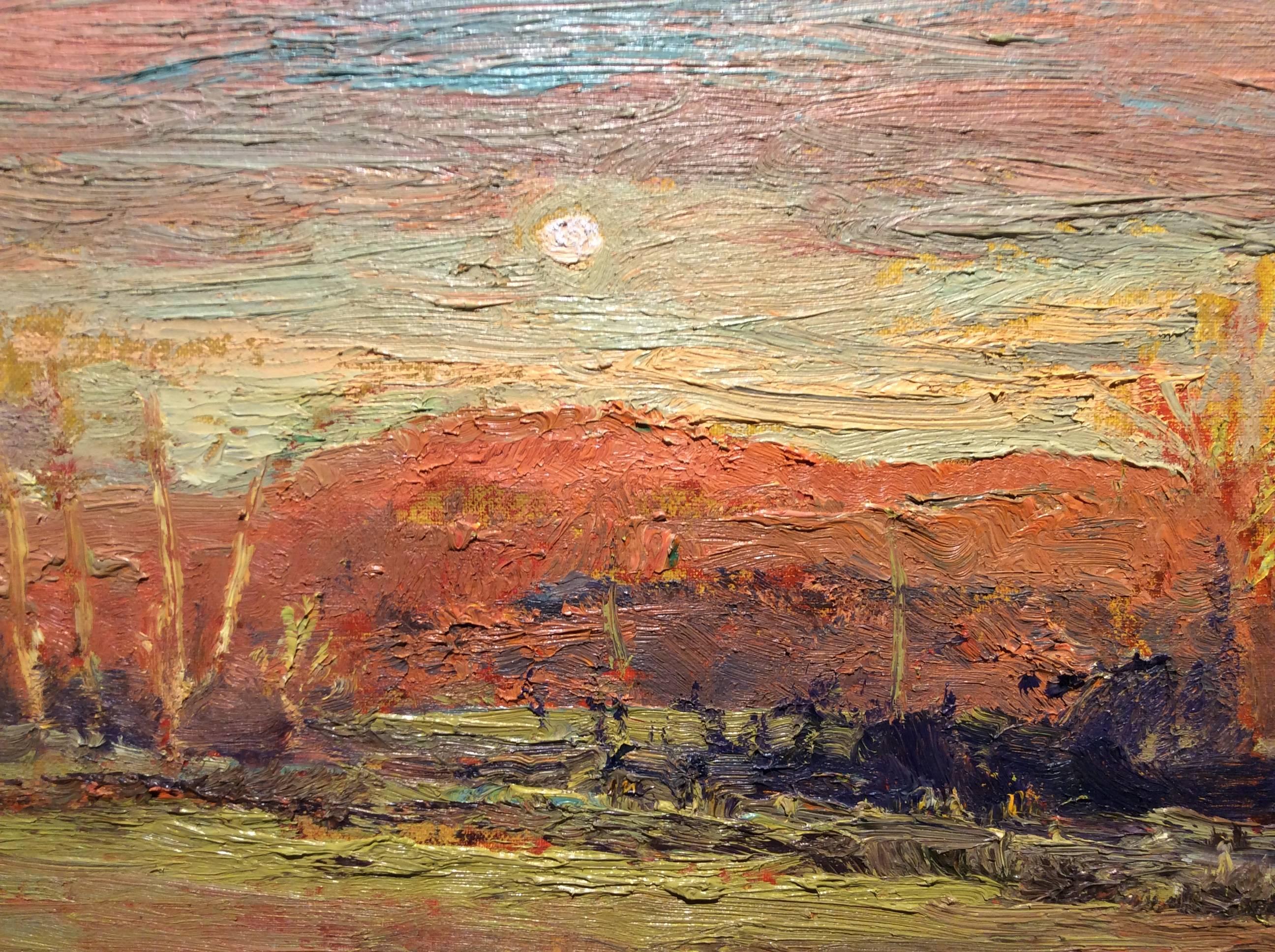 Harry Orlyk - #5423 Moonrise (Impressionistic Country Landscape of Pink ...