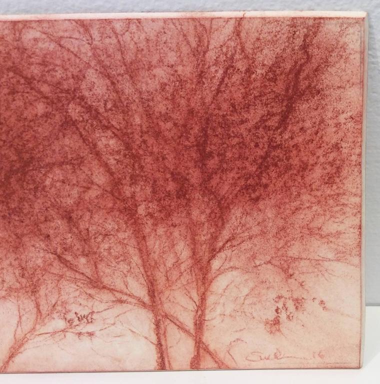 Sue Bryan - Red Trees 2 (Modern, Realistic Red Sanguine Chalk Drawing ...