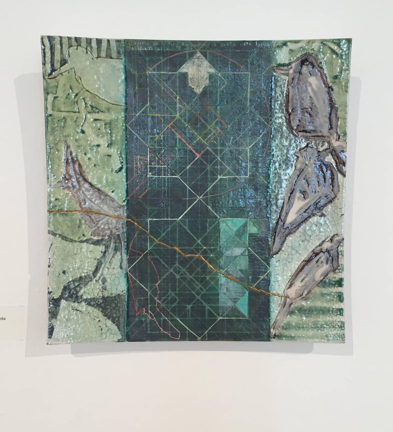 Anne Francey - Birds and Geometry, No. 6 (Hanging Ceramic Tile with ...