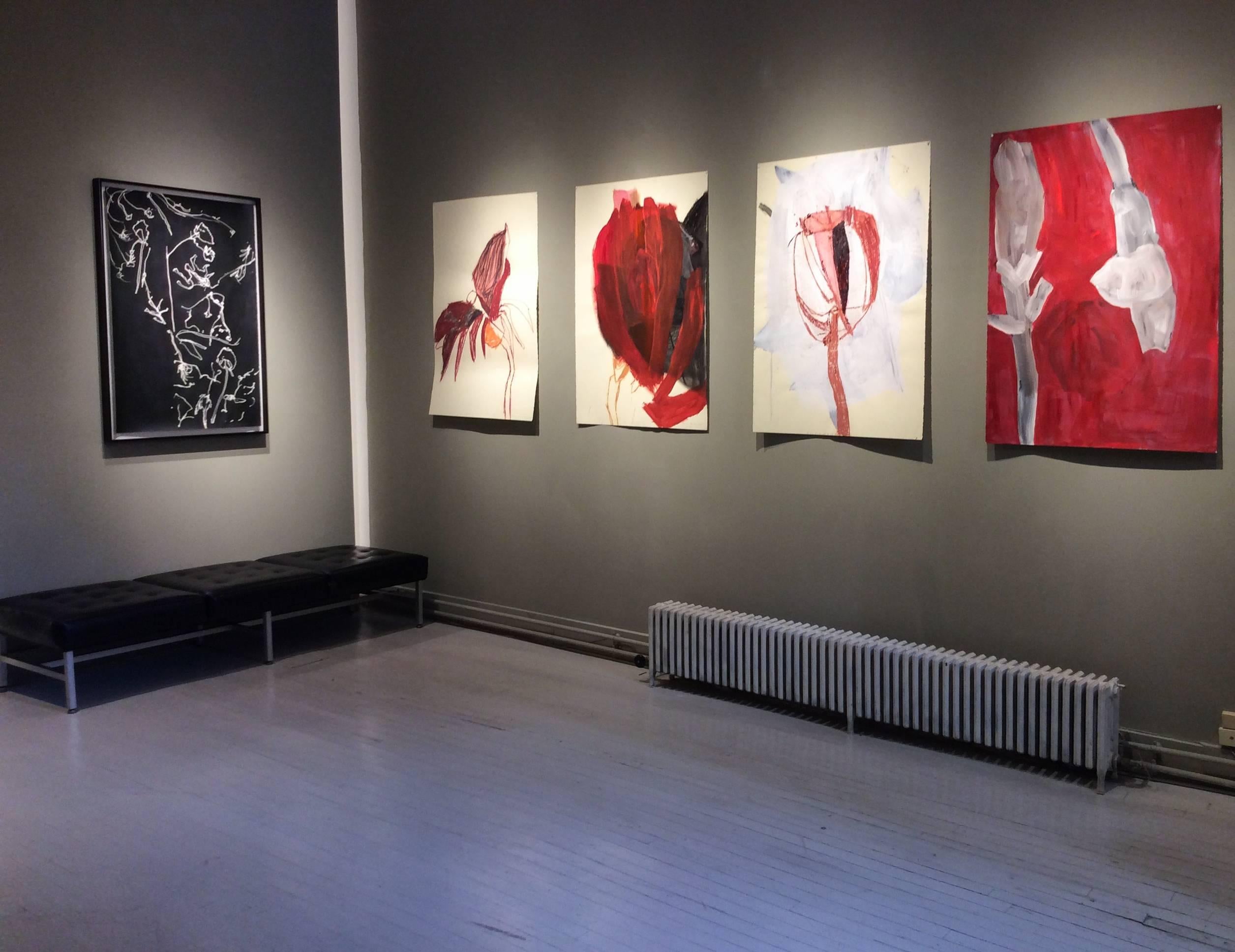 Anne Francey - Flower #1 (Gestural Abstract Floral Painting on Paper in ...