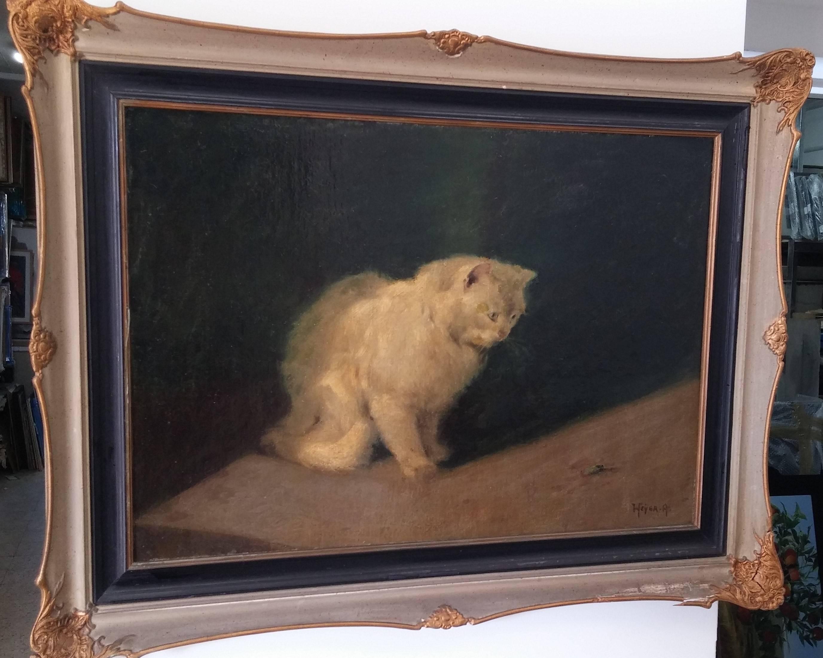 Arthur Heyer - Cat with and an insect at 1stDibs