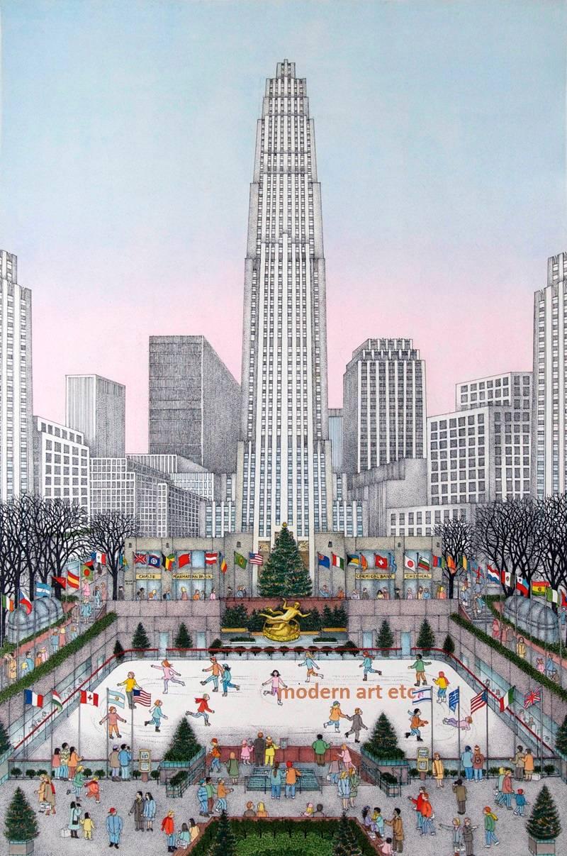 Cuca Romley - Hand Colored Etching - Rockefeller Center, New York (Edn ...