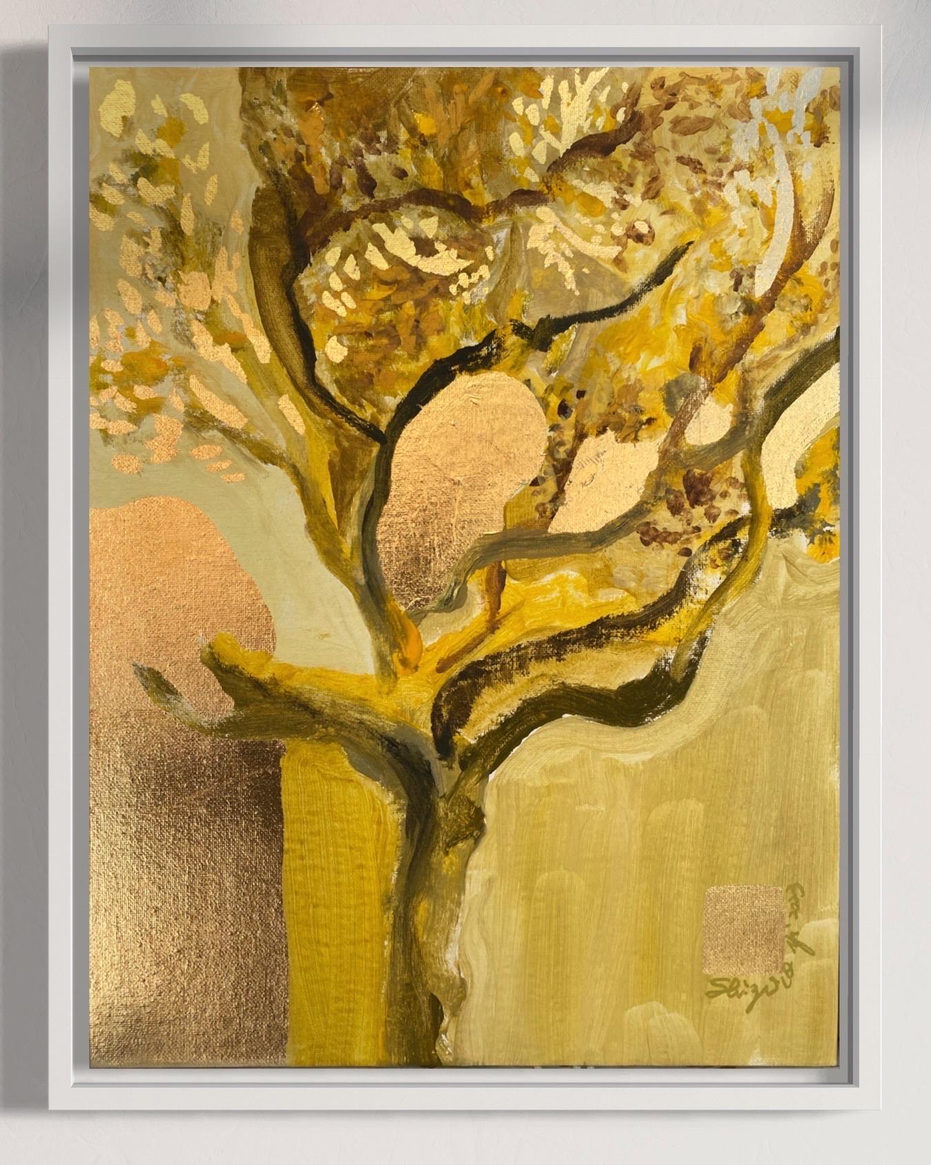 Shizico Yi - Original-Eryngiums and Dahlias-Abstract Expression-Gold ...