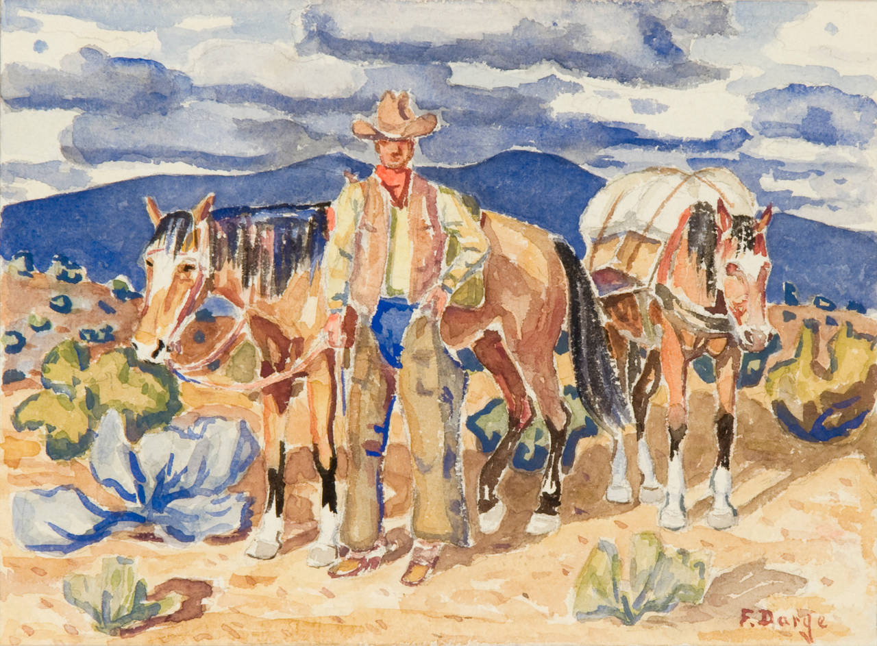 Fred Darge - Untitled (Cowboy with Two Horses) For Sale at 1stDibs